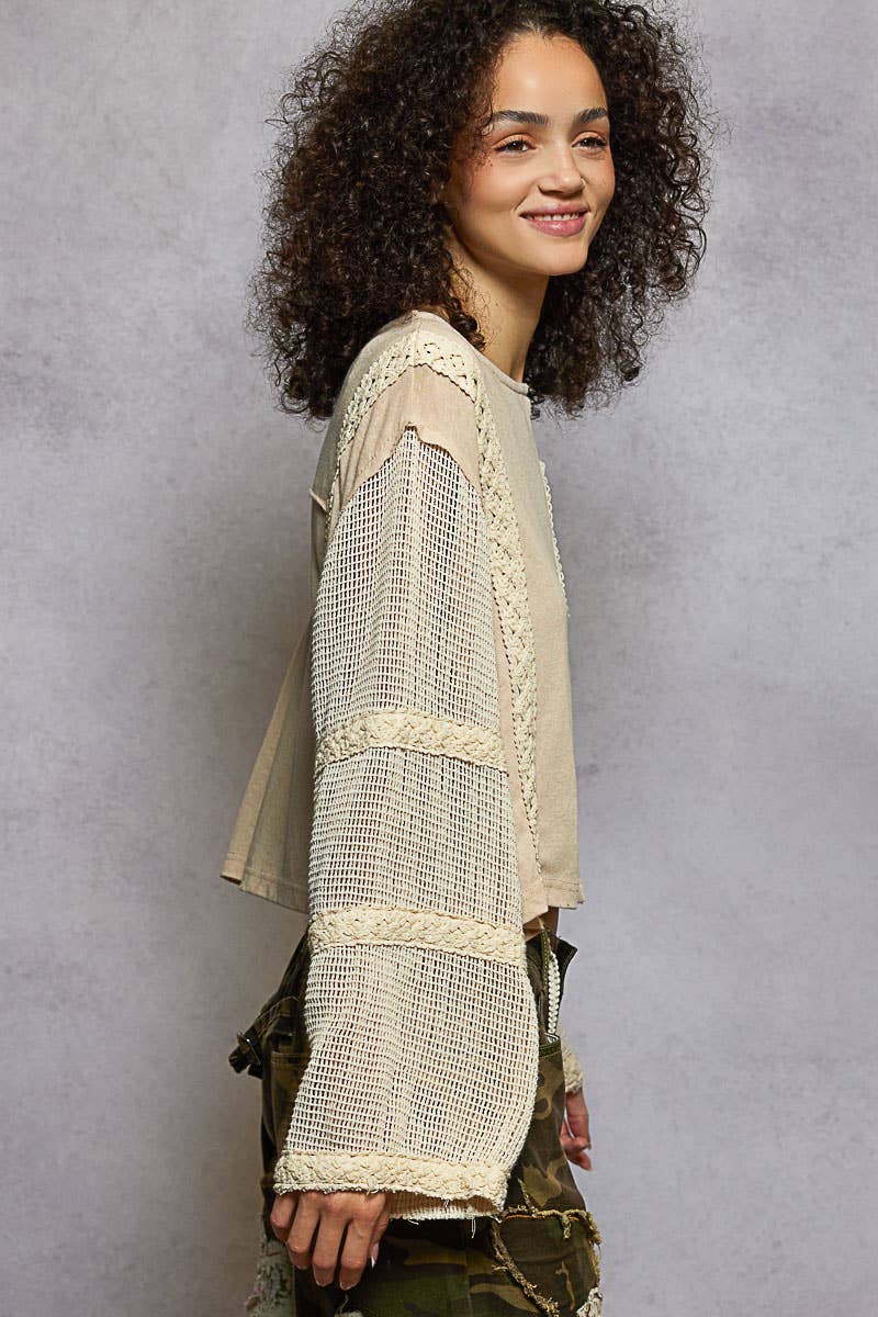 Round Neck Long See Through Sleeve Crochet Solid Knit Top – Grapevine ...