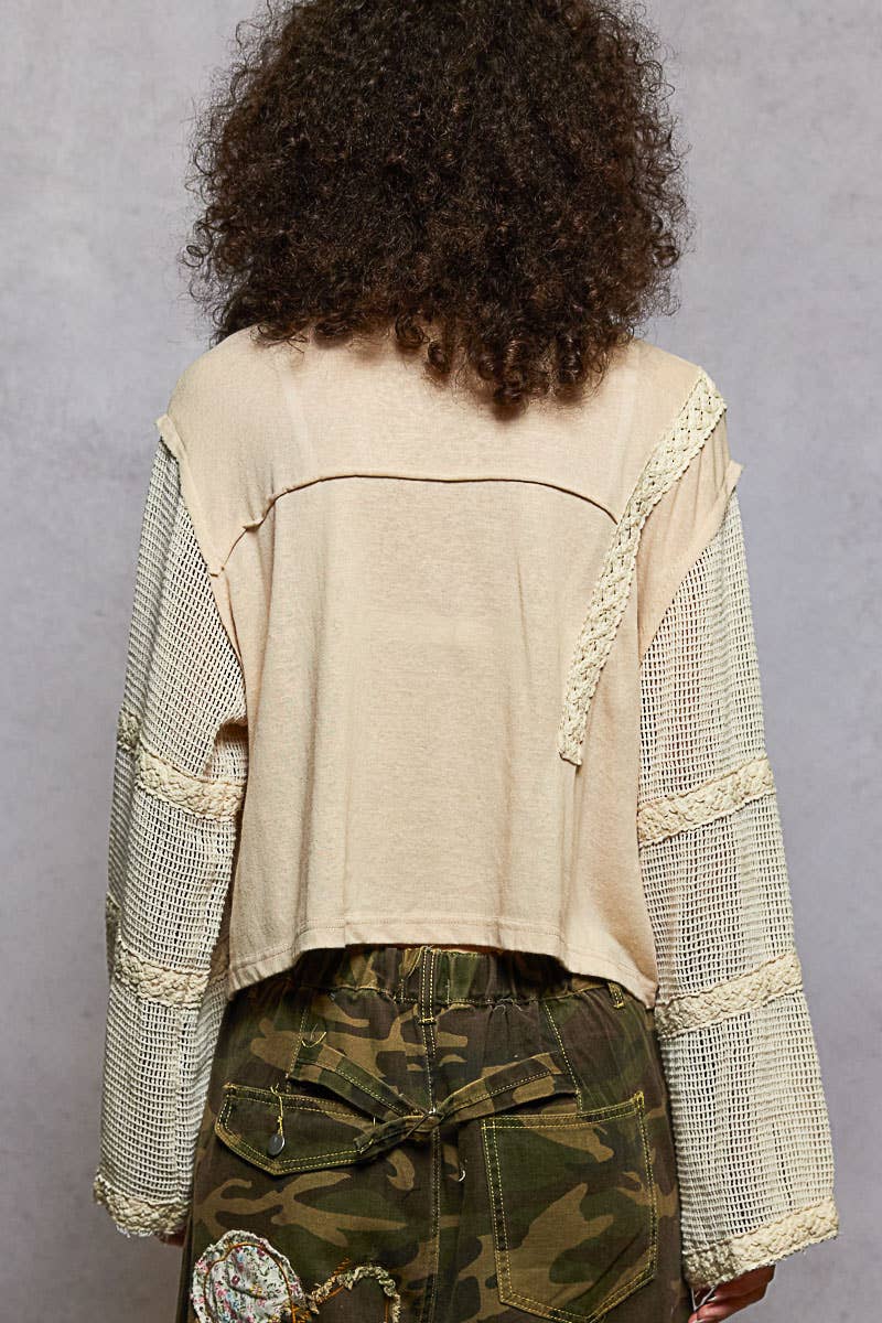 Round Neck Long See Through Sleeve Crochet Solid Knit Top – Grapevine ...