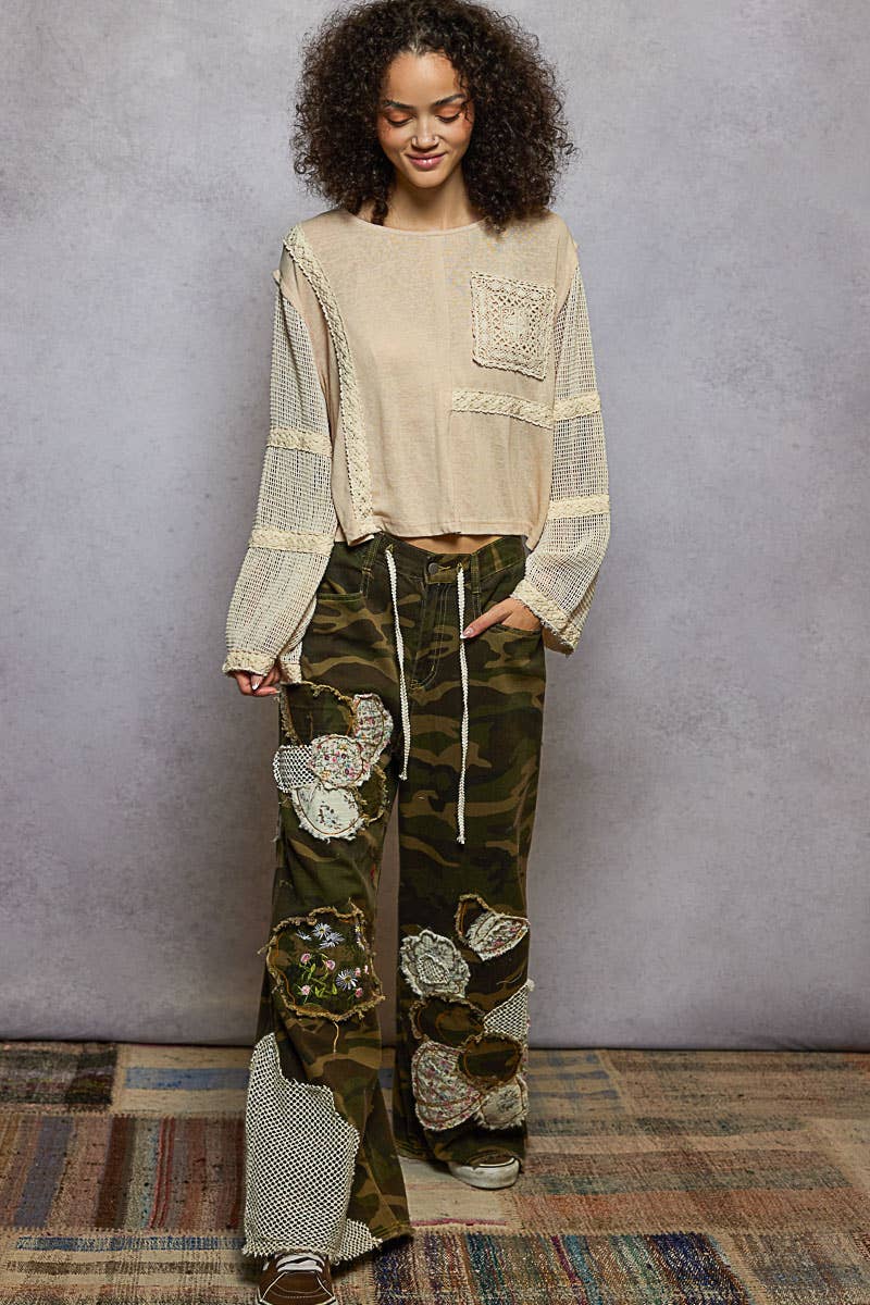 Round Neck Long See Through Sleeve Crochet Solid Knit Top – Grapevine ...